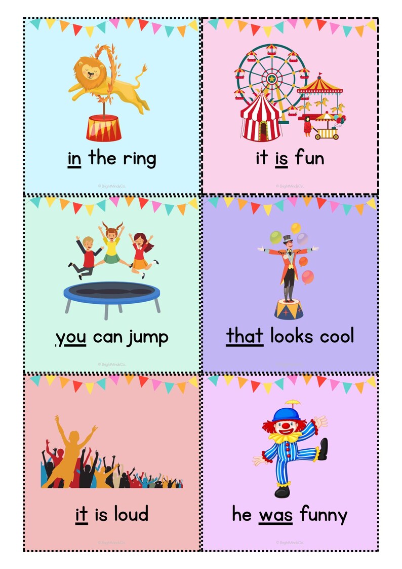 Circus Sight Words Flashcards: Early Reader Practice (A4 + Mini Cards ...