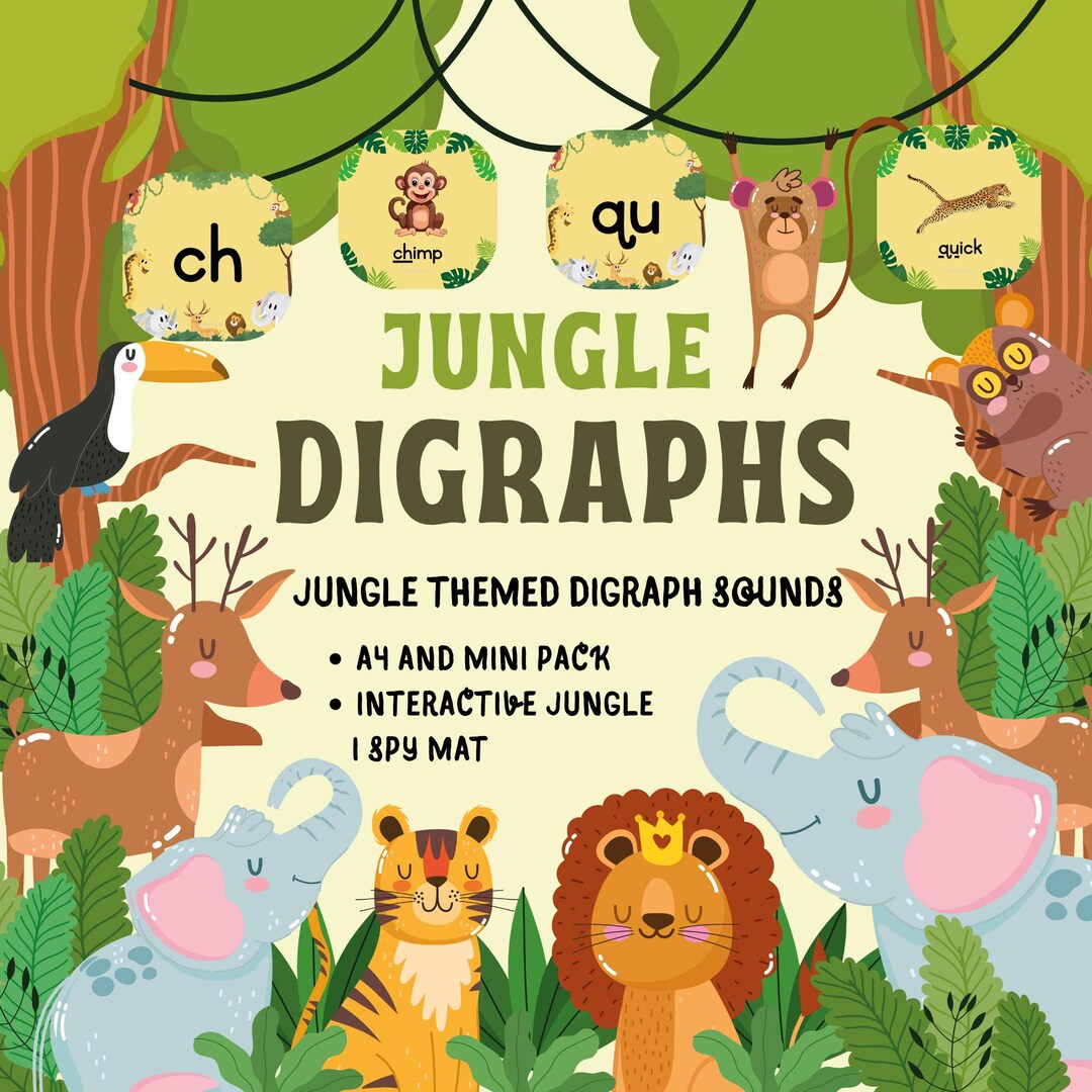 Jungle Digraphs Phonics Pack: Flashcards, Mini Cards, I Spy Game ...