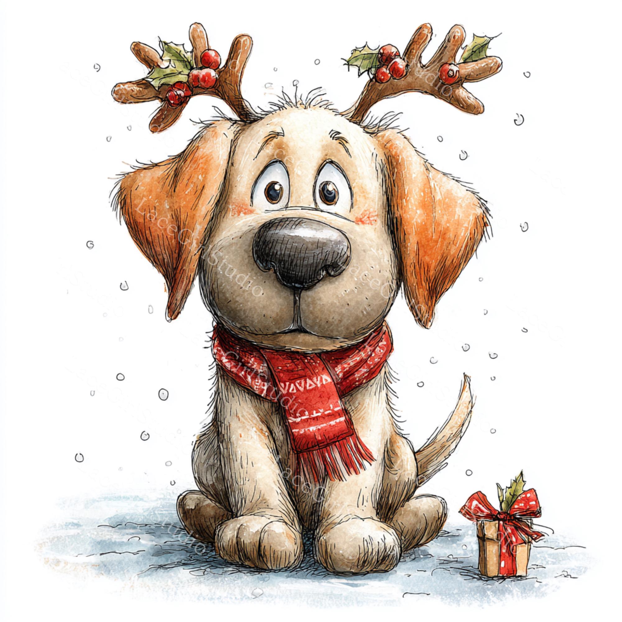 Christmas Labrador Clipart Set of 15: Holiday Puppy PNG Images (digital ...