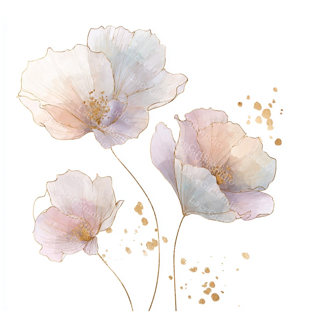 Pastel Flower Watercolor Clipart Bundle: Elegant Floral Art (digital ...