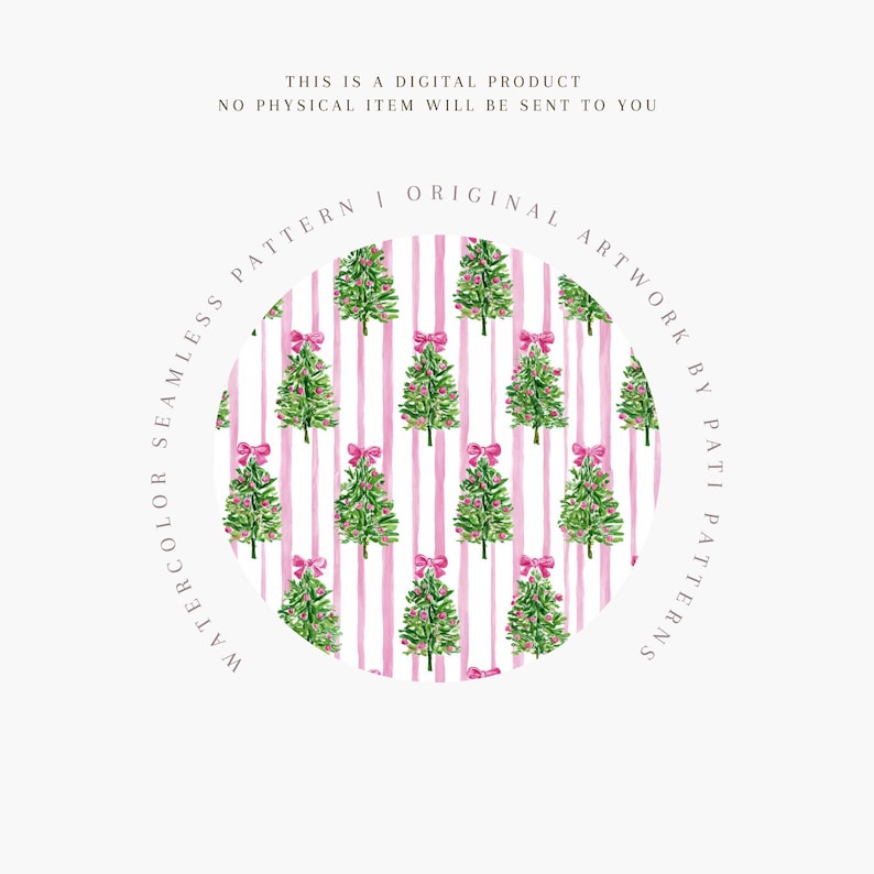 Pink Christmas Tree Seamless Pattern, Holiday Digital Paper, Watercolor ...