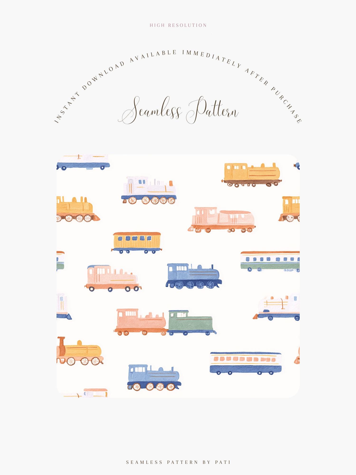 Seamless Train Pattern for Kids, Steam and Toy Trains, Fast Download ...