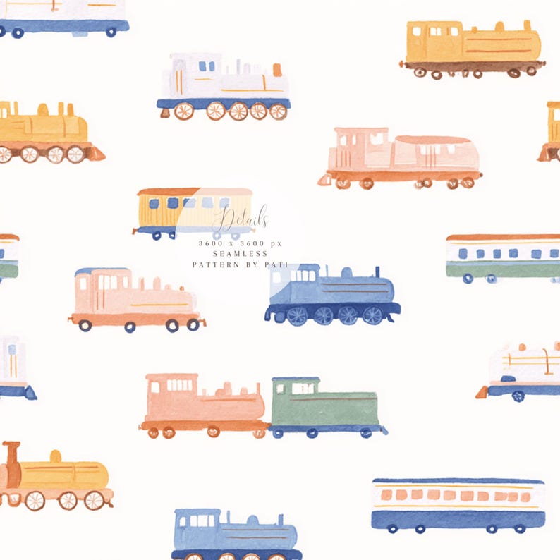 Seamless Train Pattern for Kids, Steam and Toy Trains, Fast Download ...