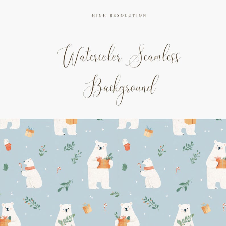 Cute Christmas Polar Bear Seamless Pattern PNG, Winter Holiday Bears ...