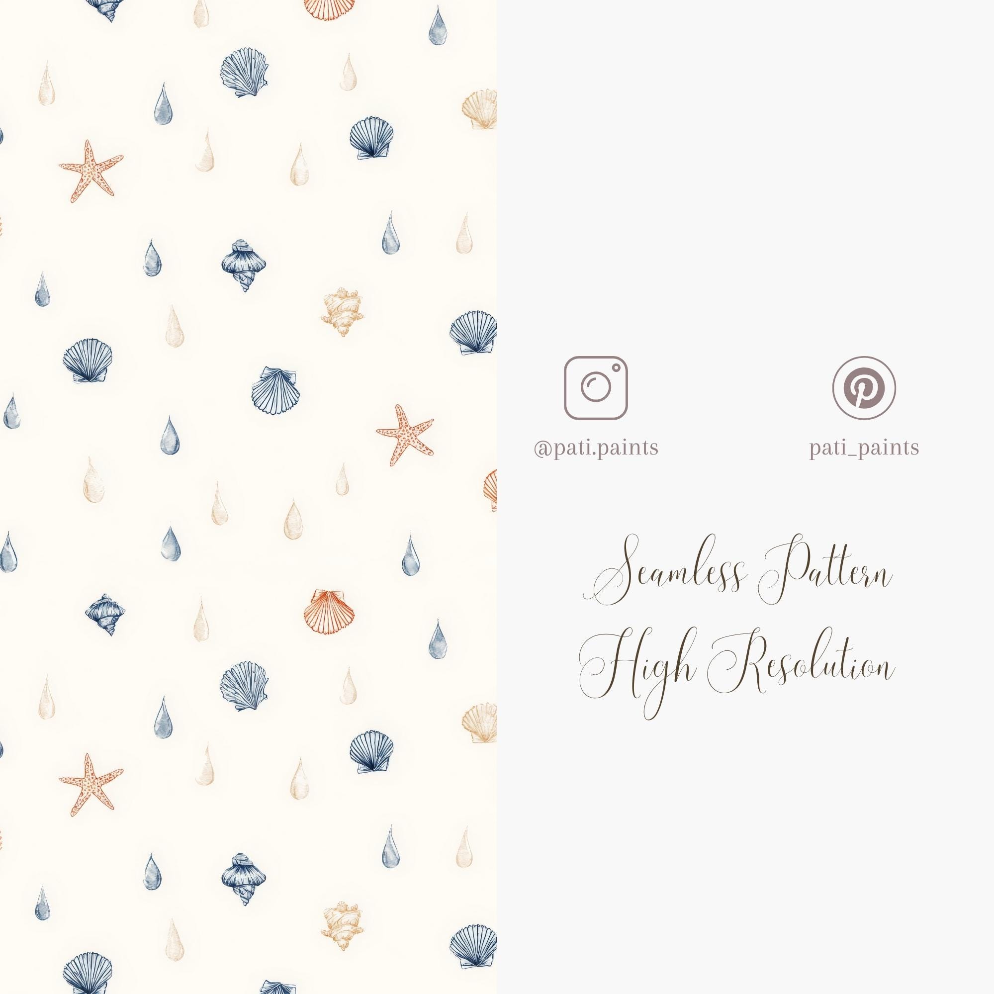 Watercolor Seashell Seamless Pattern, Minimalist Ocean Starfish Print ...