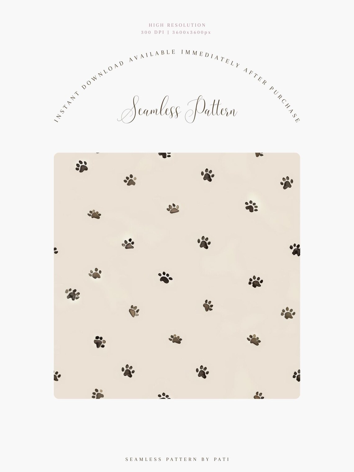 Watercolor Neutral Paw Print Seamless Pattern, Dog Paw PNG Background ...