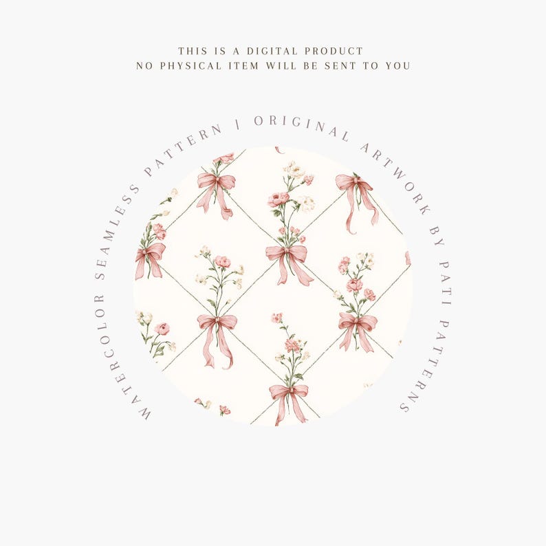 Floral Seamless Pattern, Vintage Pink Bow Digital Paper, Watercolor ...