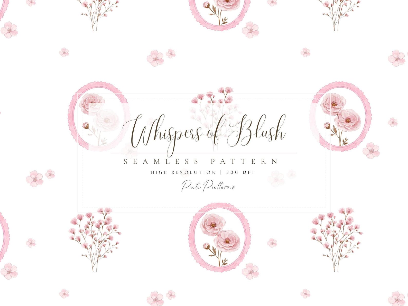 Blush Pink Floral Seamless Pattern - Romantic Watercolor Flowers ...