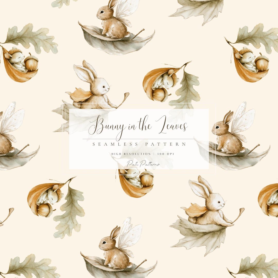 Watercolor Cute Autumn Bunny Seamless Pattern PNG, Cute Baby Rabbit on ...