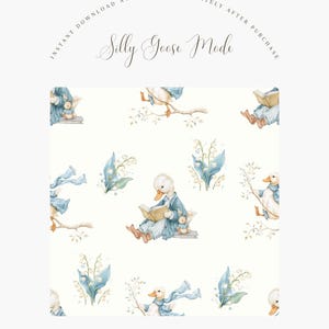 Watercolor Silly Goose Seamless Pattern, Whimsical Goose Digital Paper ...