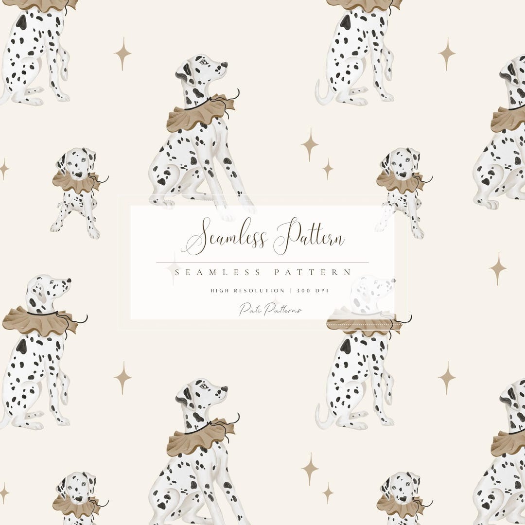 Dalmatian Dog Seamless Pattern, Cute Puppy Star Print, Hand Painted ...