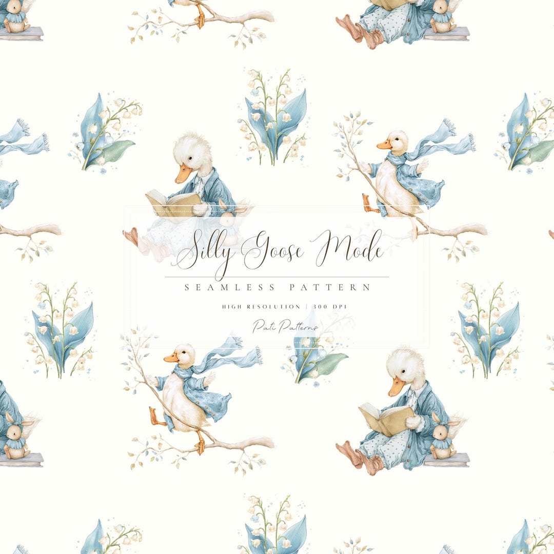 Watercolor Silly Goose Seamless Pattern, Whimsical Goose Digital Paper ...