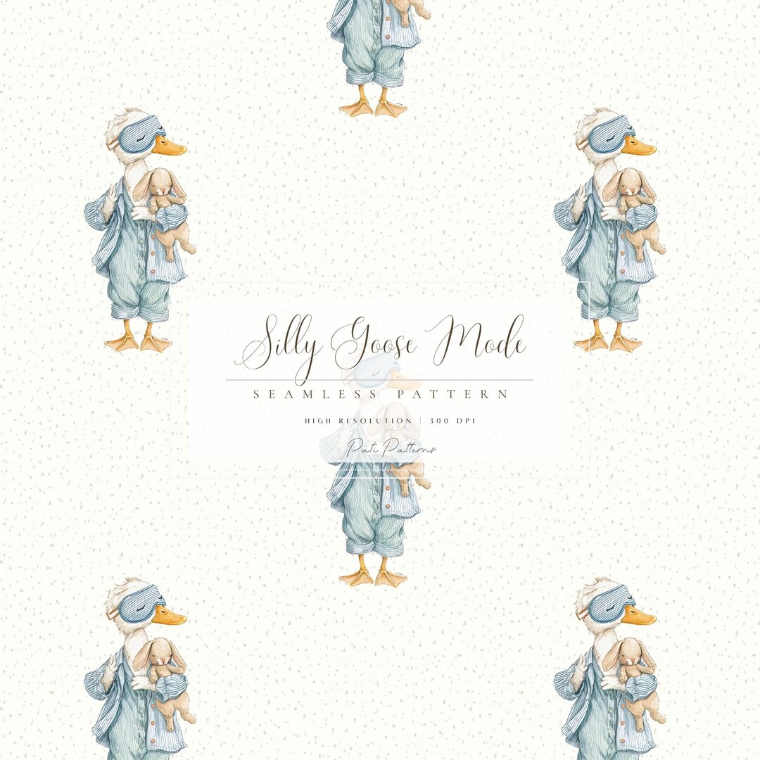 Watercolor Silly Goose Seamless Pattern, Cute Pajama Goose Digital ...