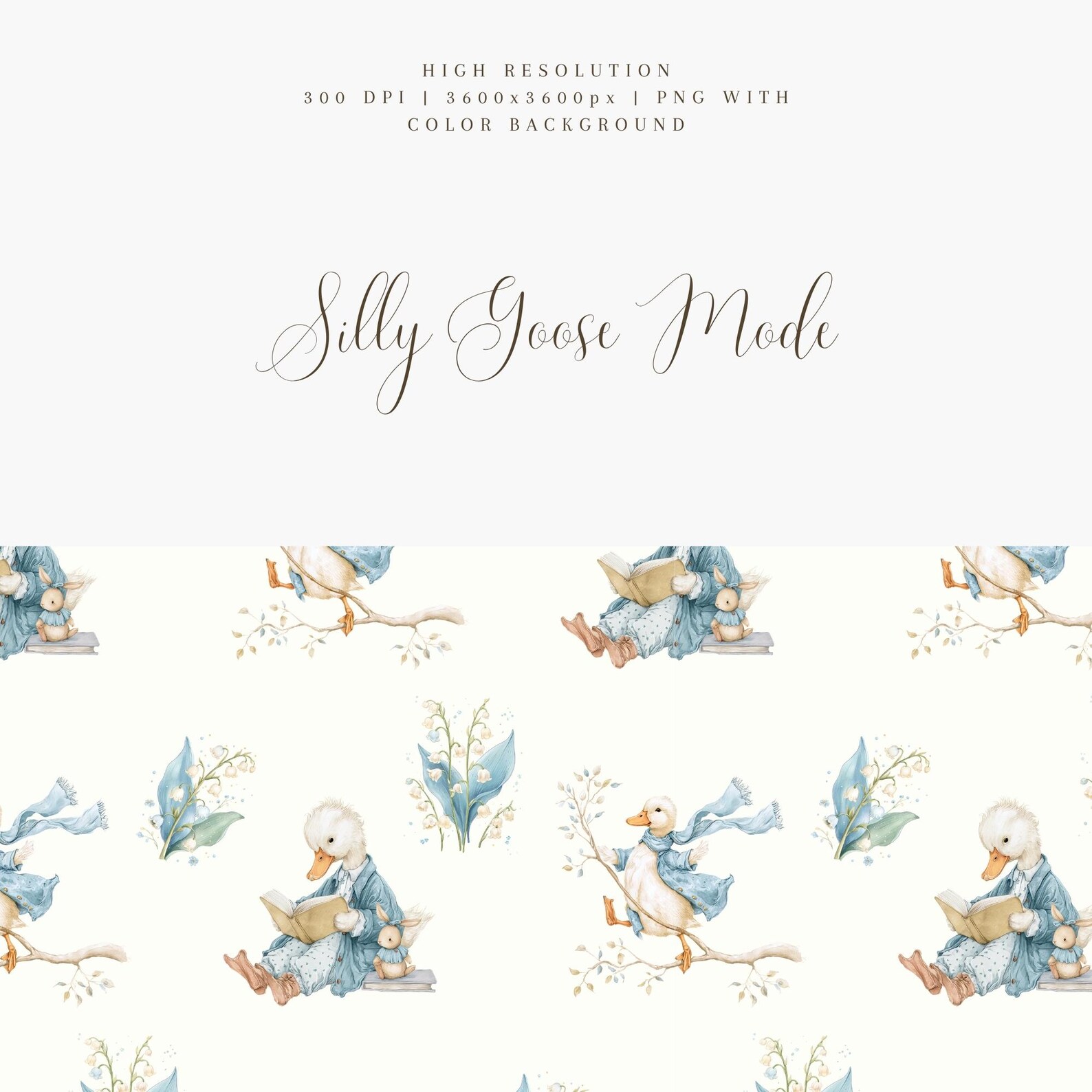 Watercolor Silly Goose Seamless Pattern, Whimsical Goose Digital Paper ...
