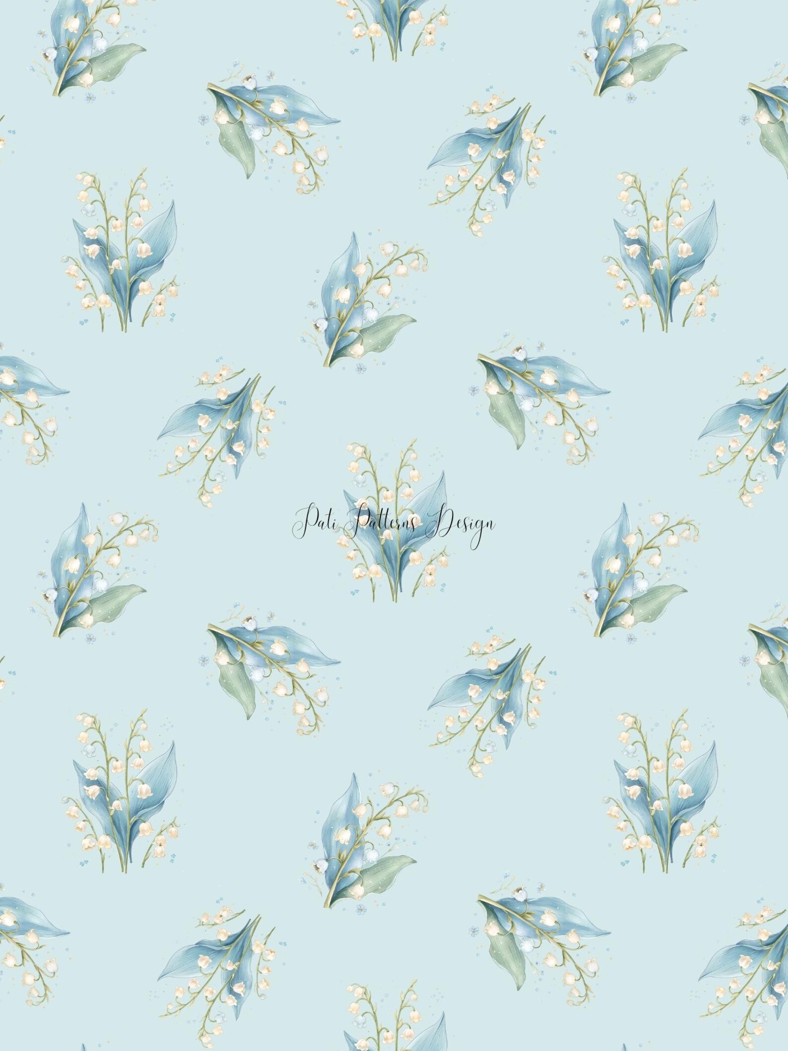 Watercolor Lily of the Valley Seamless Pattern, Blue Spring Floral PNG ...