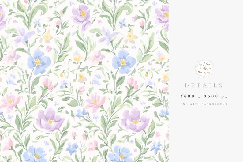 Blooming Pastel Whimsy Seamless Pattern - Watercolor Floral Digital ...