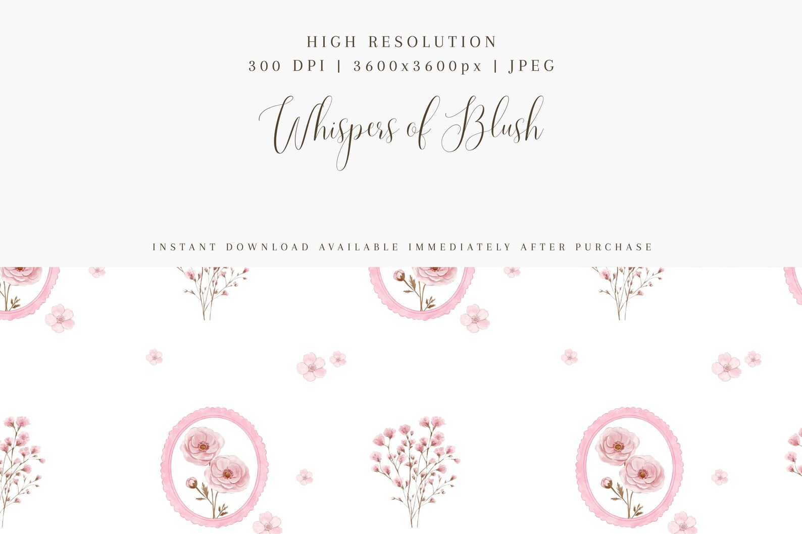 Blush Pink Floral Seamless Pattern - Romantic Watercolor Flowers ...