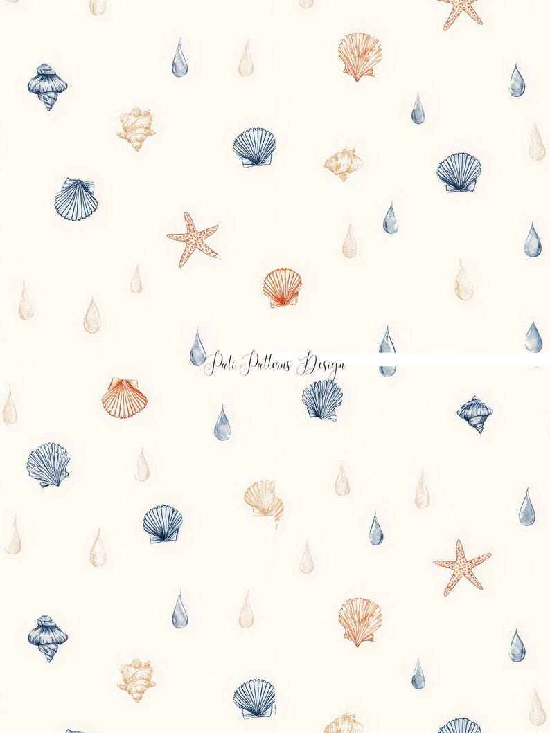 Watercolor Seashell Seamless Pattern, Minimalist Ocean Starfish Print ...