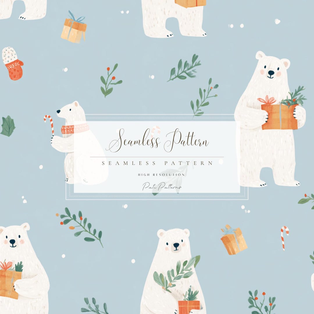 Cute Christmas Polar Bear Seamless Pattern PNG, Winter Holiday Bears ...