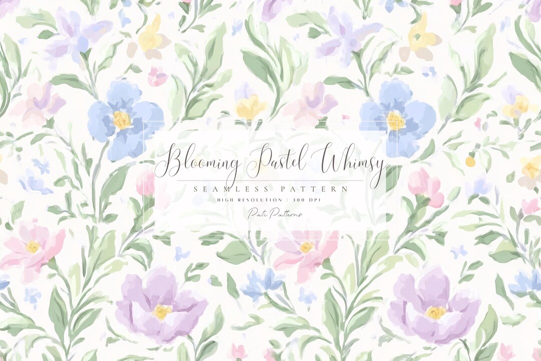 Blooming Pastel Whimsy Seamless Pattern - Watercolor Floral Digital ...