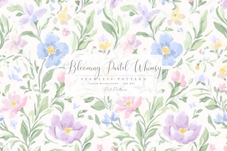 Blooming Pastel Whimsy Seamless Pattern - Watercolor Floral Digital Background - Soft Vintage ...