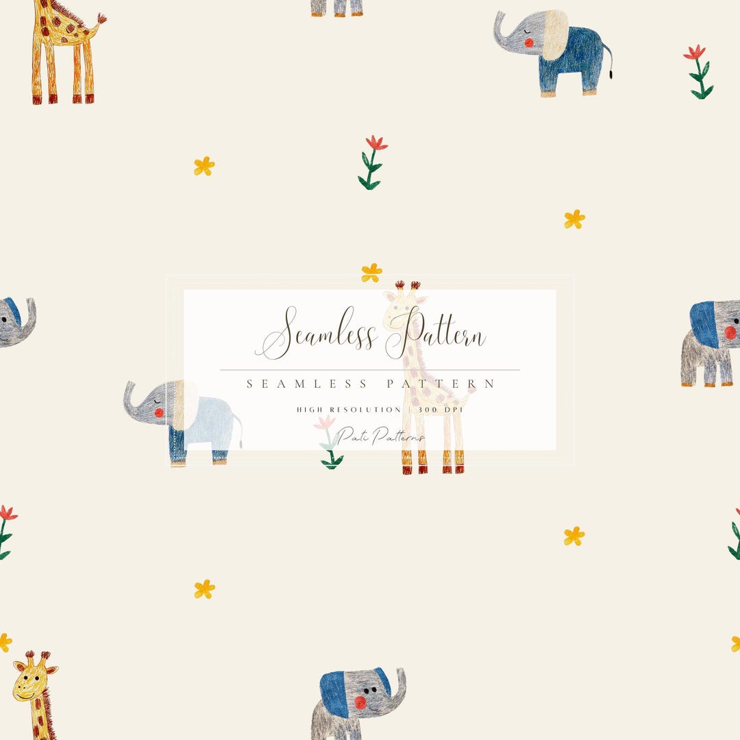 Safari Animal Seamless Pattern, Cute Elephant and Giraffe Digital Paper ...