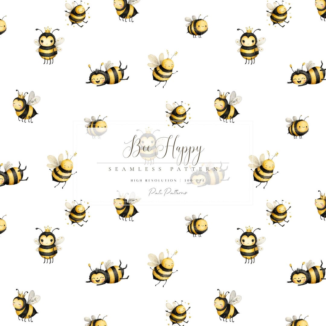 Bee Seamless Pattern, Cute Watercolor Bees Digital Paper With Crown ...
