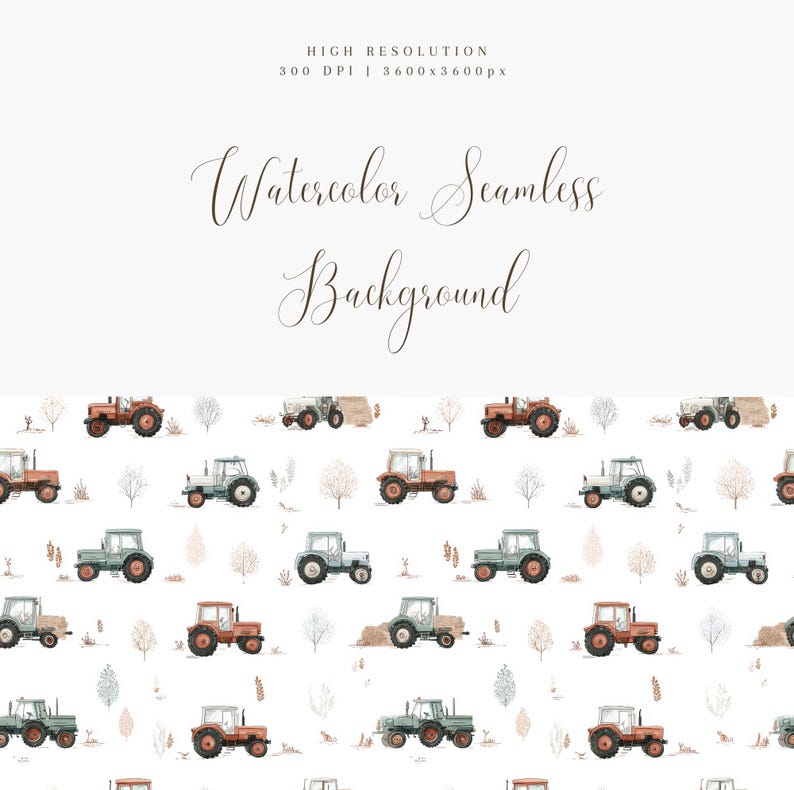 Vintage Farm Tractor Seamless Pattern, Rustic Farmhouse Digital Paper ...