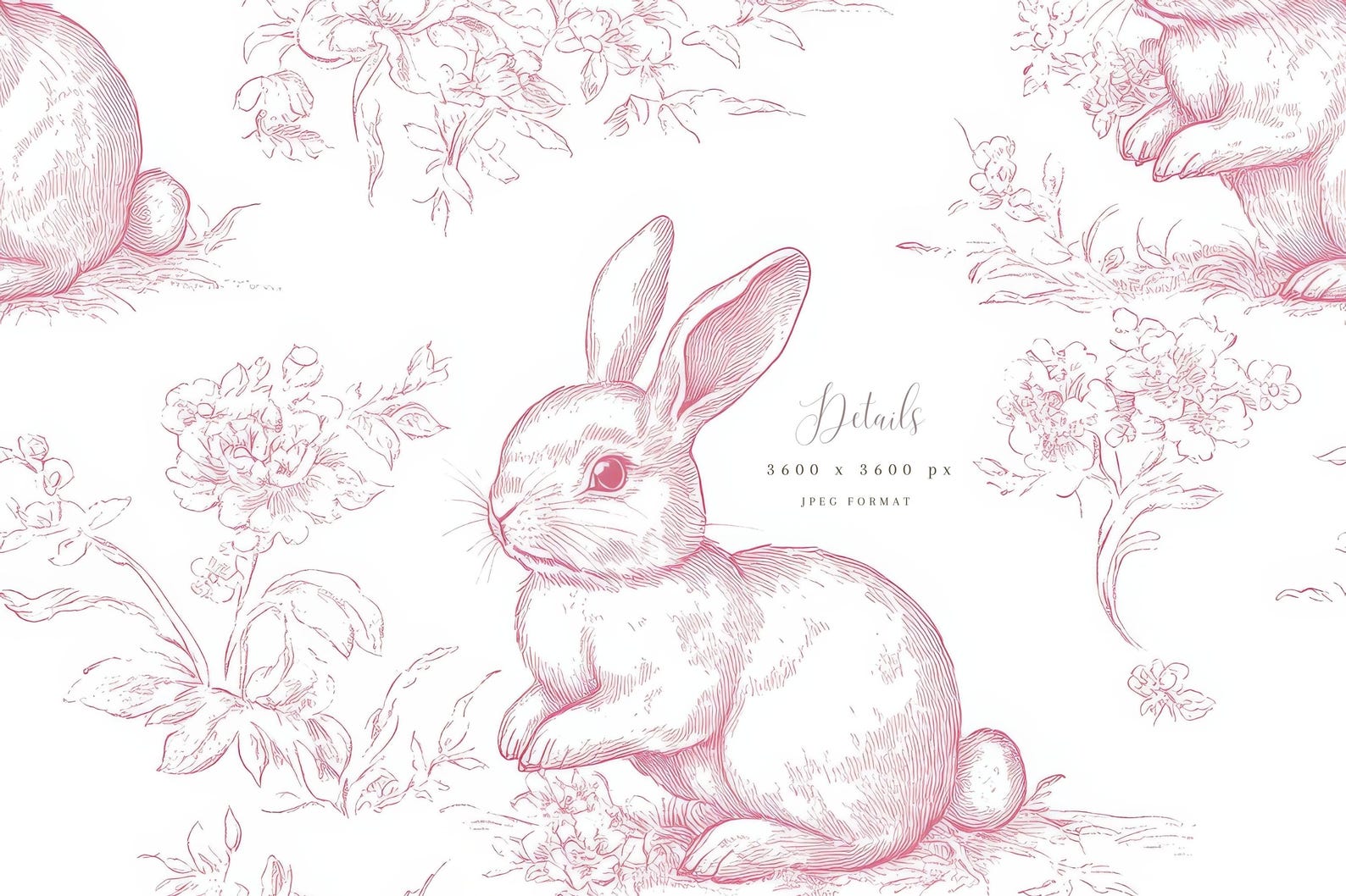 Blush Bunny Toile Seamless Pattern - Vintage Bunny - Toile De Jouy ...
