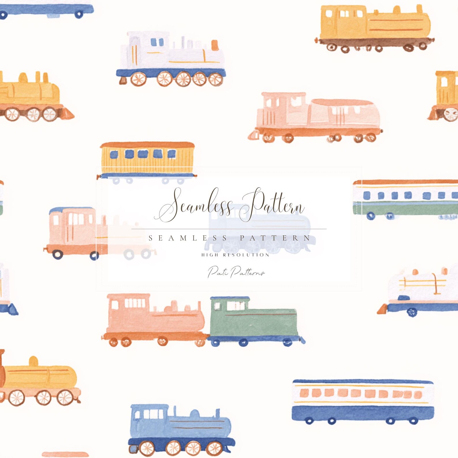 Seamless Train Pattern for Kids, Steam and Toy Trains, Fast Download ...