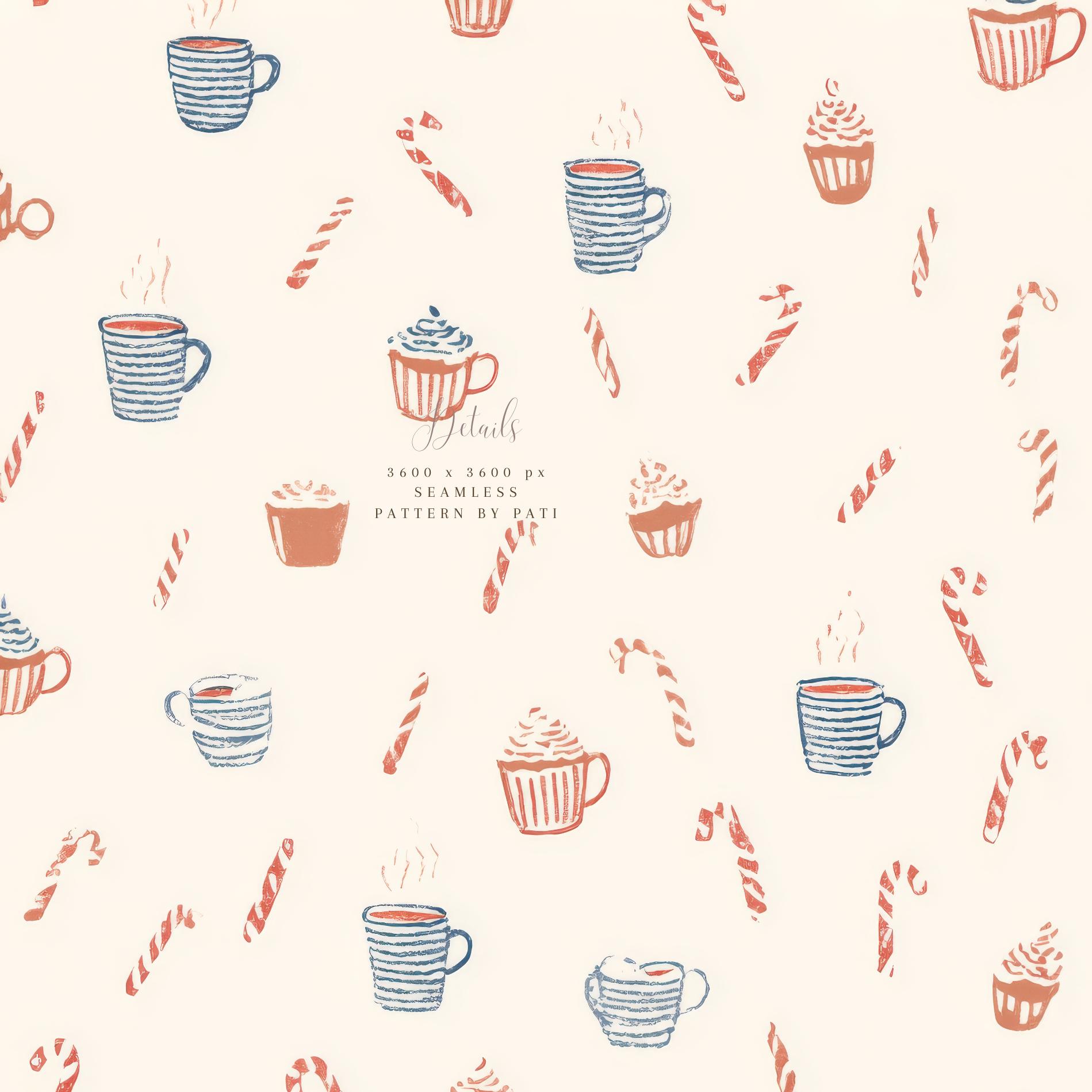 Watercolor Hot Cocoa Seamless Pattern, Christmas Coffee Cup Digital ...