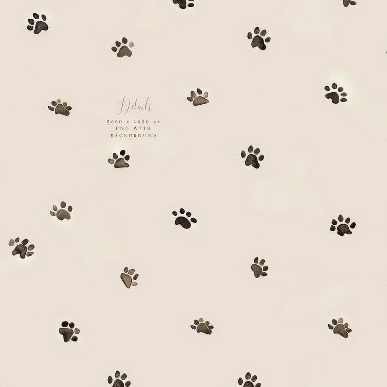 Watercolor Neutral Paw Print Seamless Pattern, Dog Paw PNG Background ...