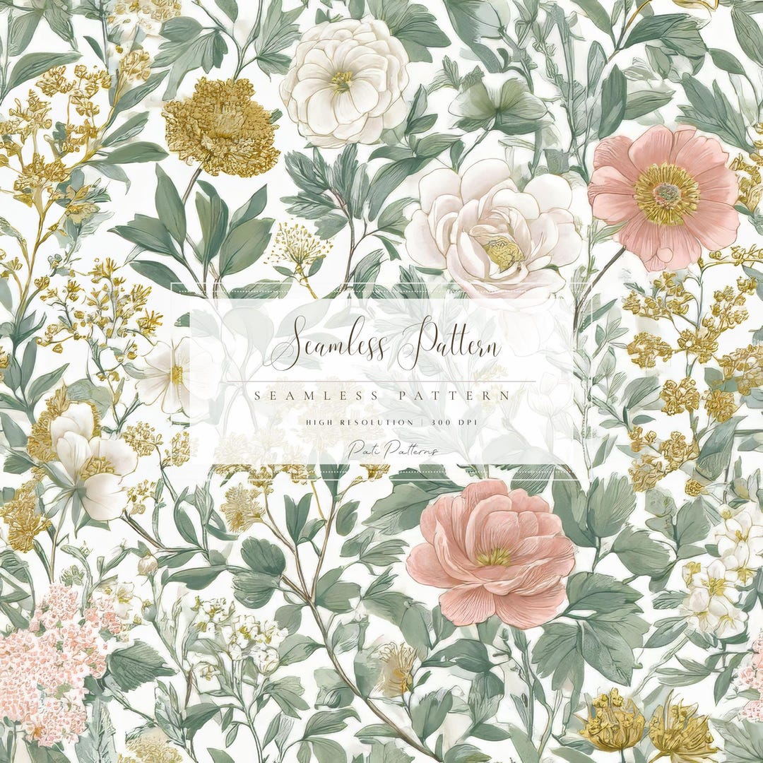 Watercolor Floral Seamless Pattern, Vintage Botanical Flowers Digital ...