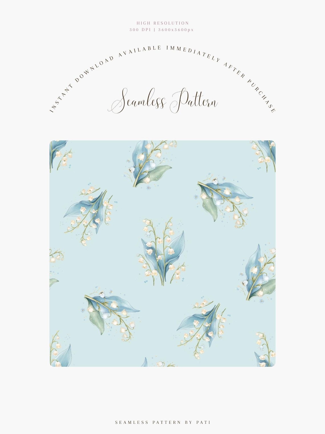 Watercolor Lily of the Valley Seamless Pattern, Blue Spring Floral PNG ...