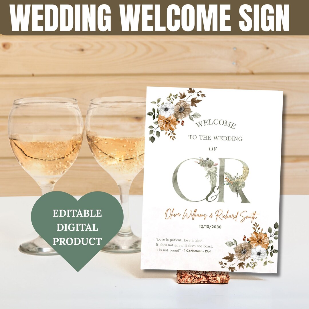 White Background Flowery Elegant Welcome Wedding Sign - Etsy