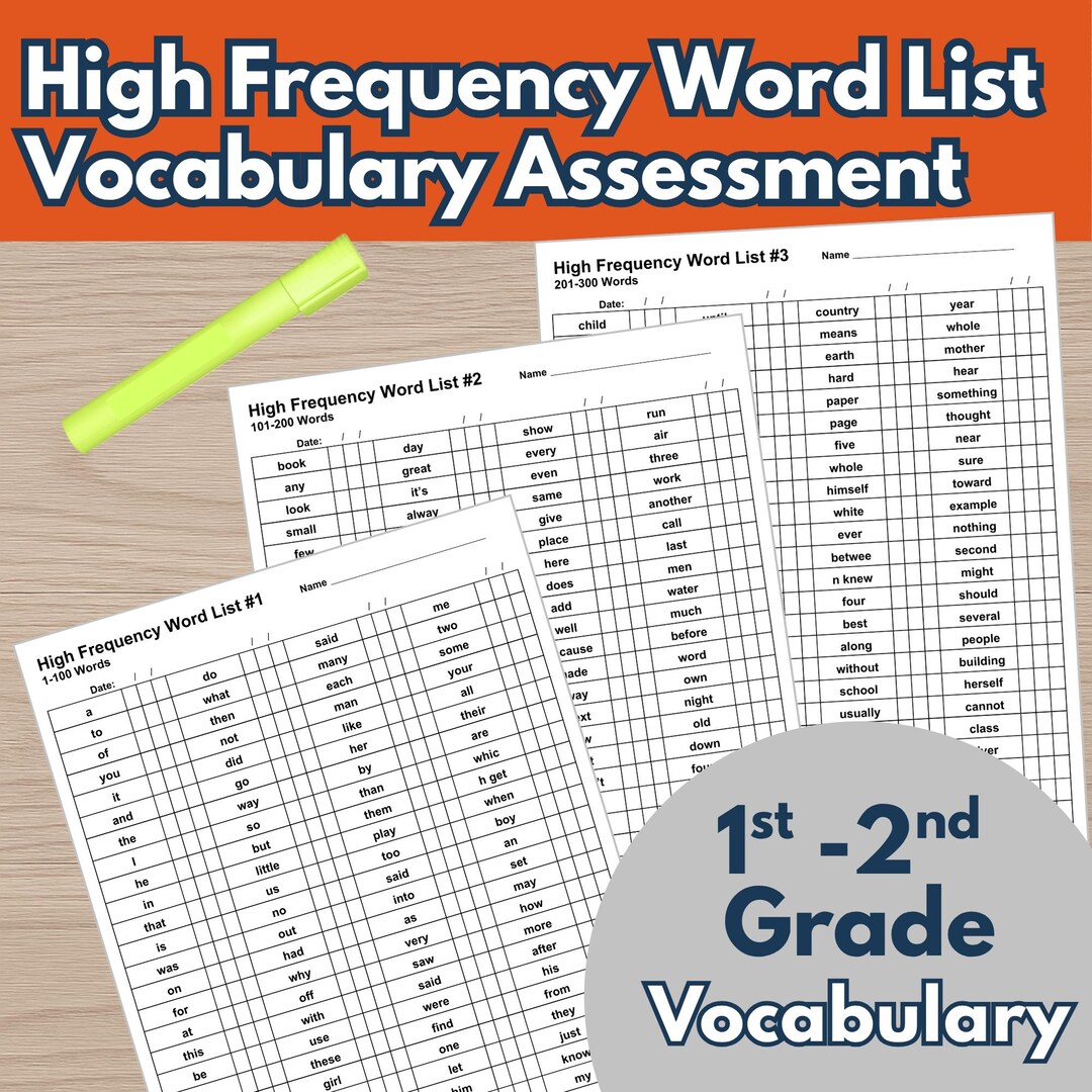 High Frequency Word List 1st Grade - 2nd Grade Vocabulary Assessment ...