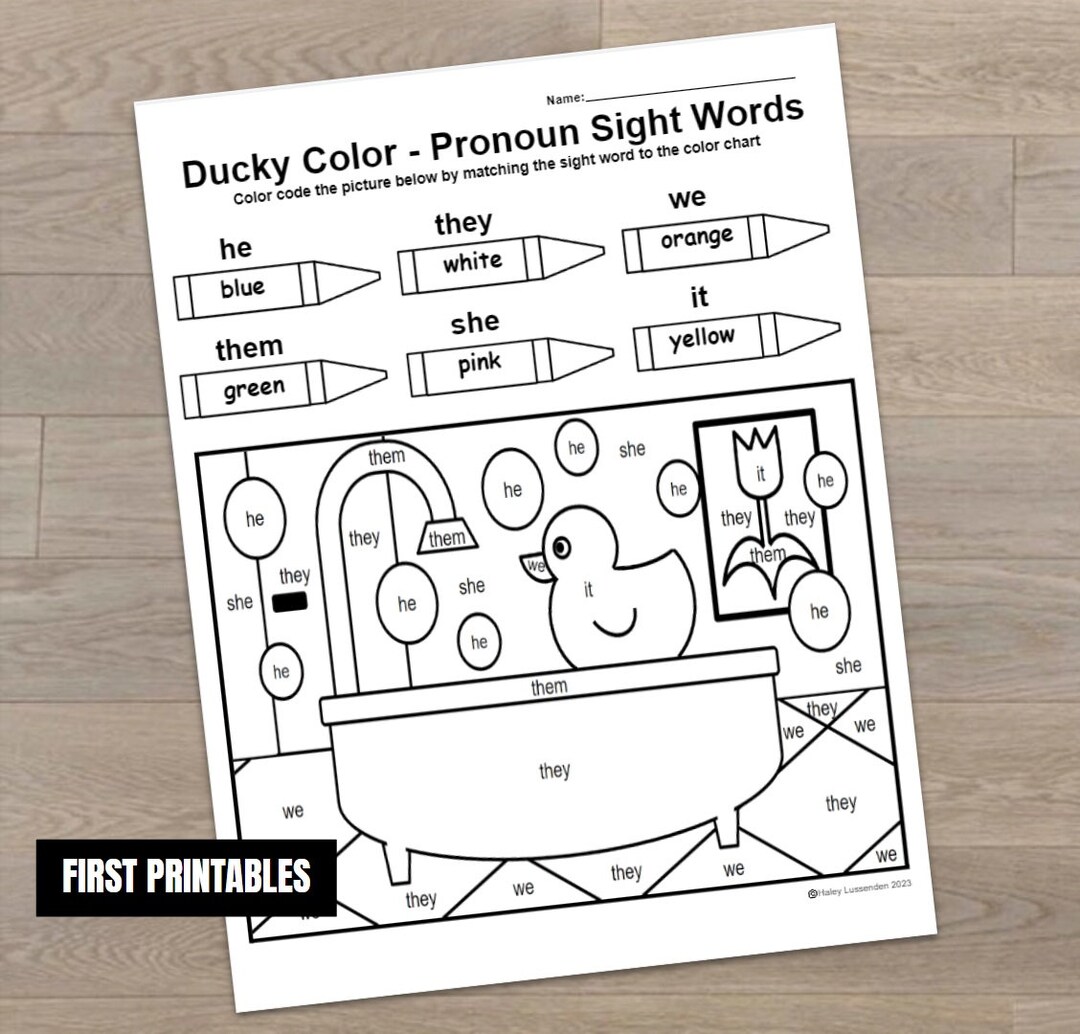Duck Sight Words Kindergarten Color Code Worksheet Pronouns Homeschool ...