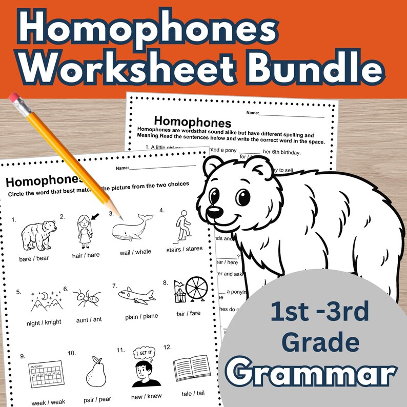 Homophones Worksheet Bundle 1st Grade 2nd Grade 3rd Grade Grammar ...