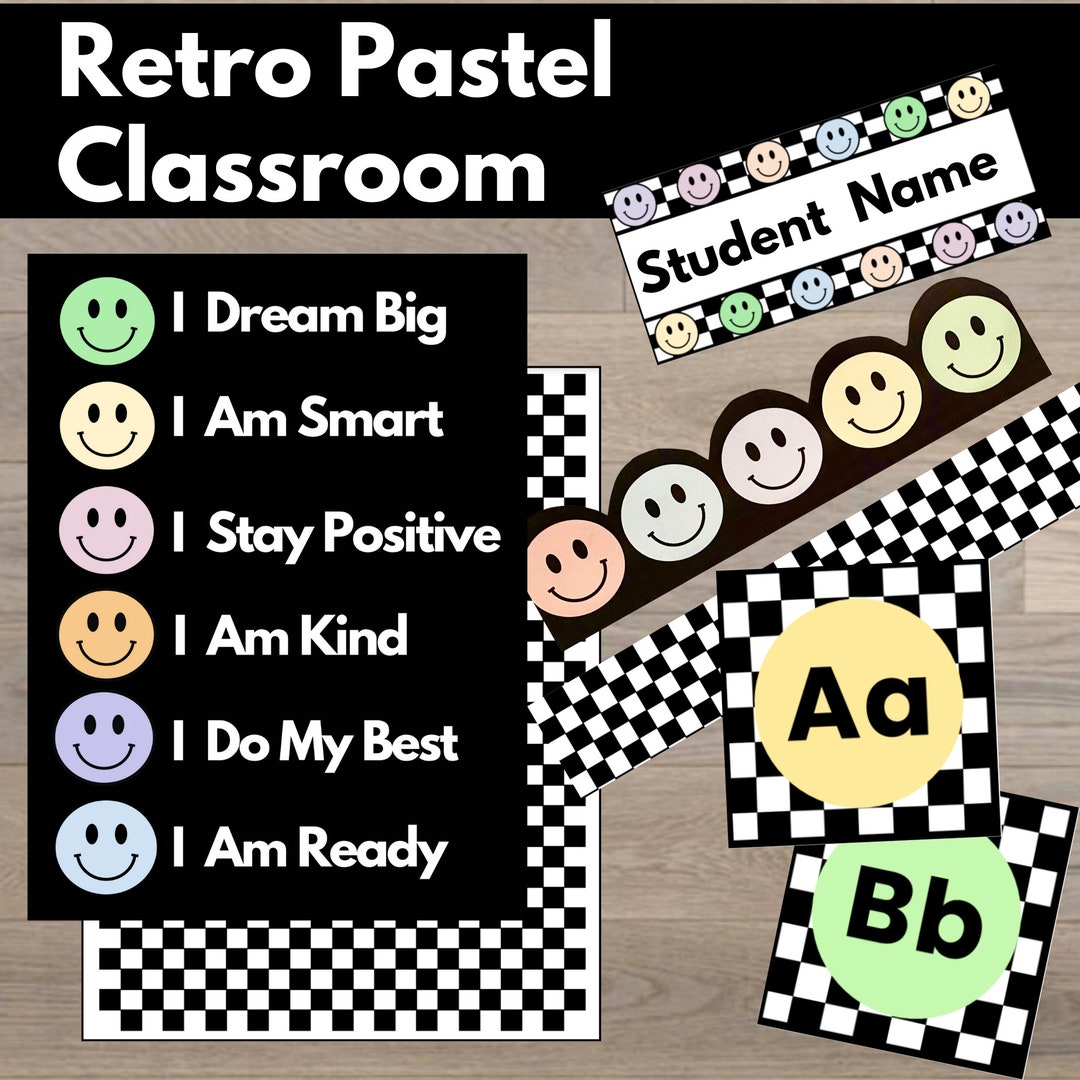 Retro Pastel Classroom Decorations Alphabet Banner Black and White ...