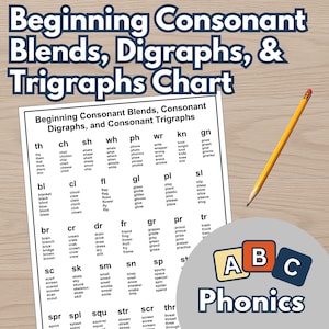 Beginning Consonant Digraphs and Consonant Clusters Blends Chart ...