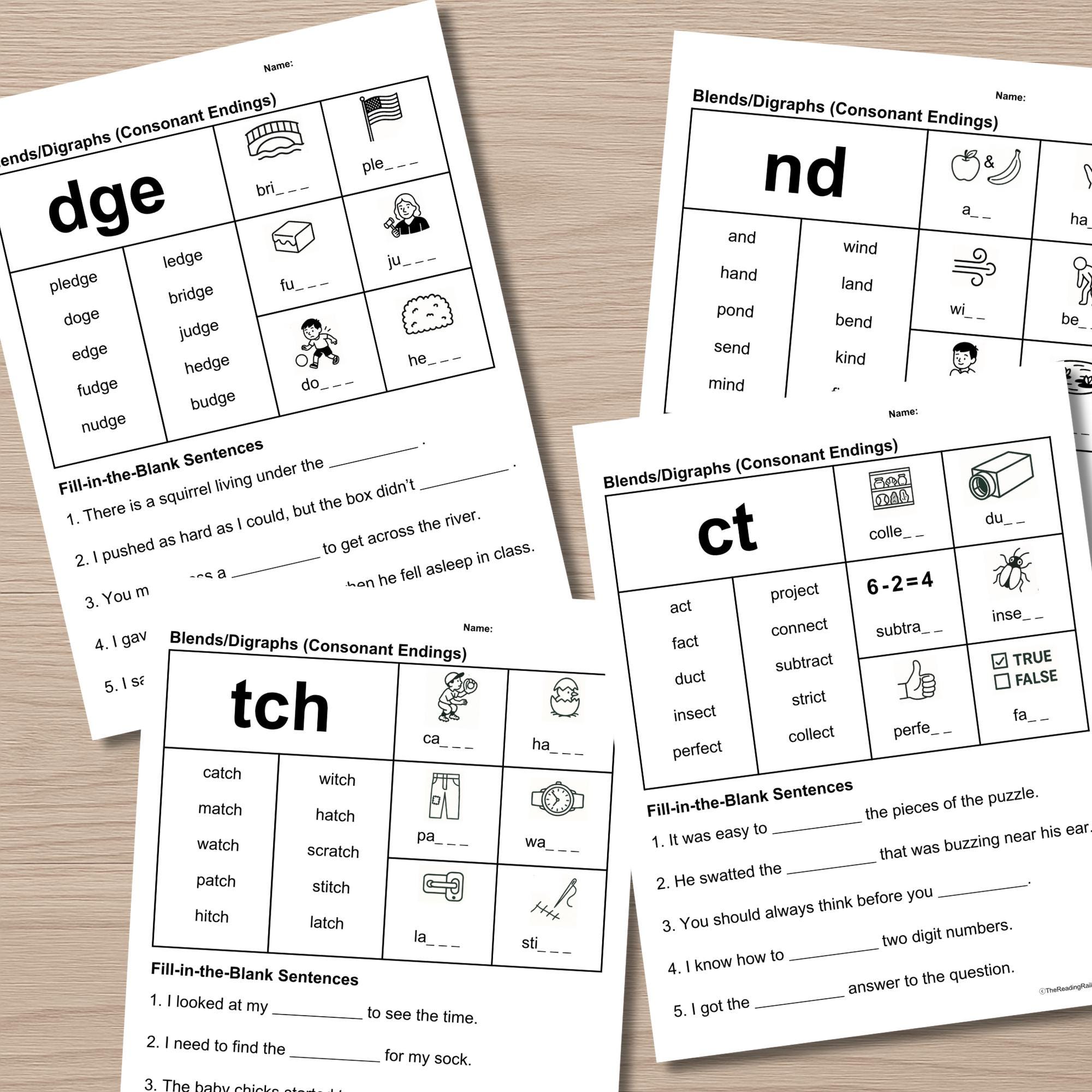 1st-2nd Grade Final Blends Phonics Worksheets Bundle (PDF Format) - Etsy