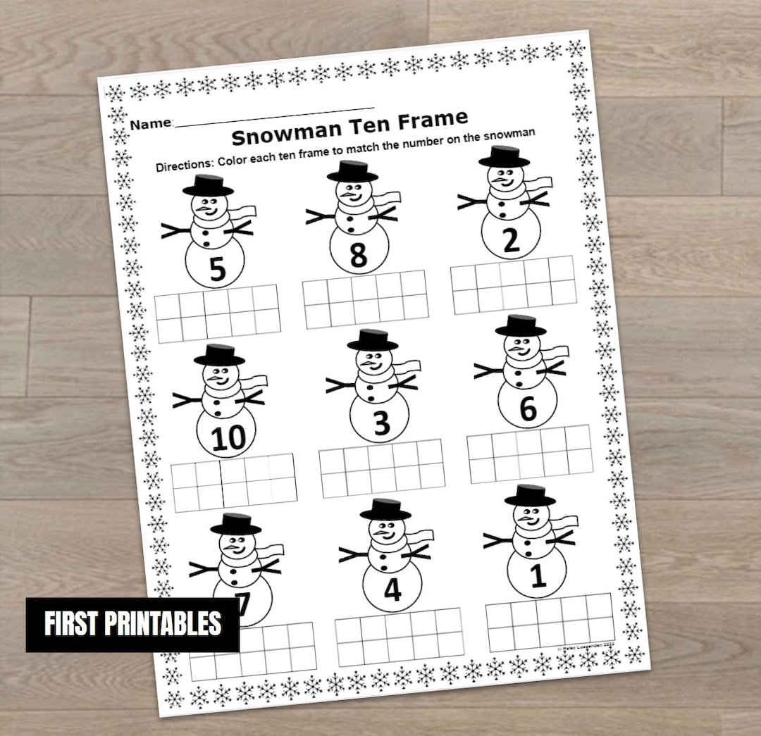 Printable Kindergarten Math Snowman Ten Frame 10 Frame Worksheet ...