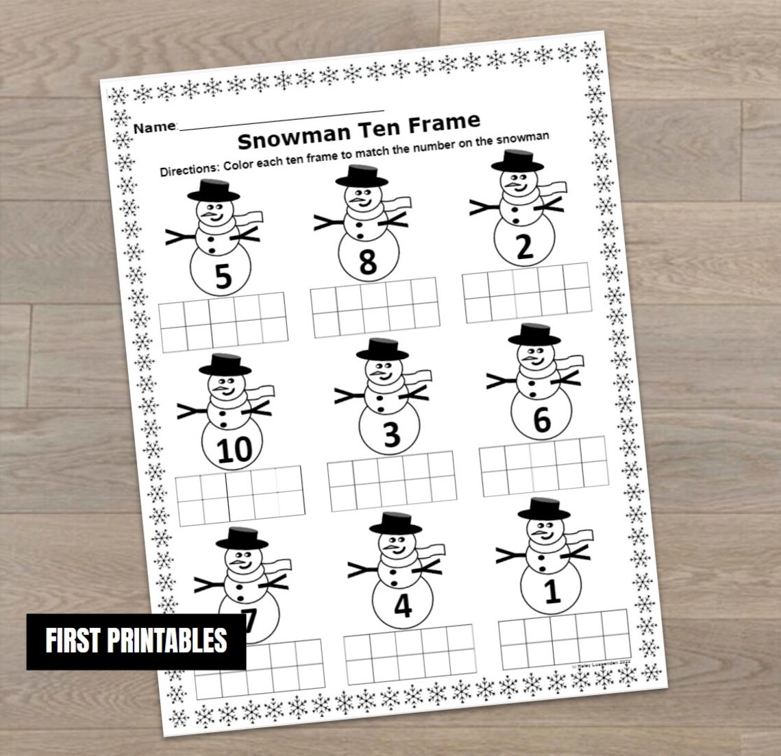 Printable Kindergarten Math Snowman Ten Frame 10 Frame - Etsy