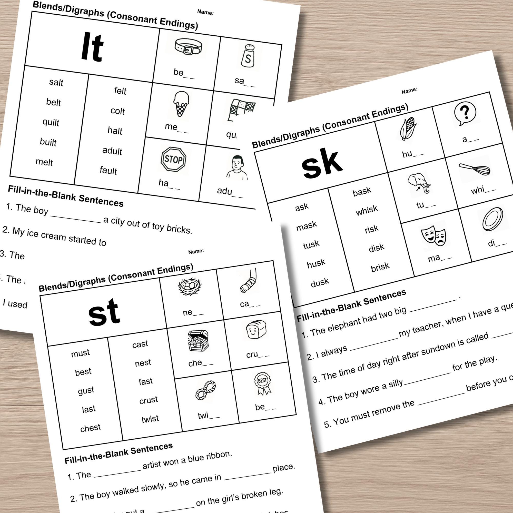 1st-2nd Grade Final Blends Phonics Worksheets Bundle (PDF Format) - Etsy