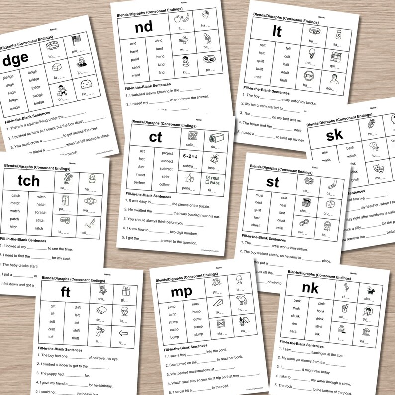 1st-2nd Grade Final Blends Phonics Worksheets Bundle (PDF Format) - Etsy