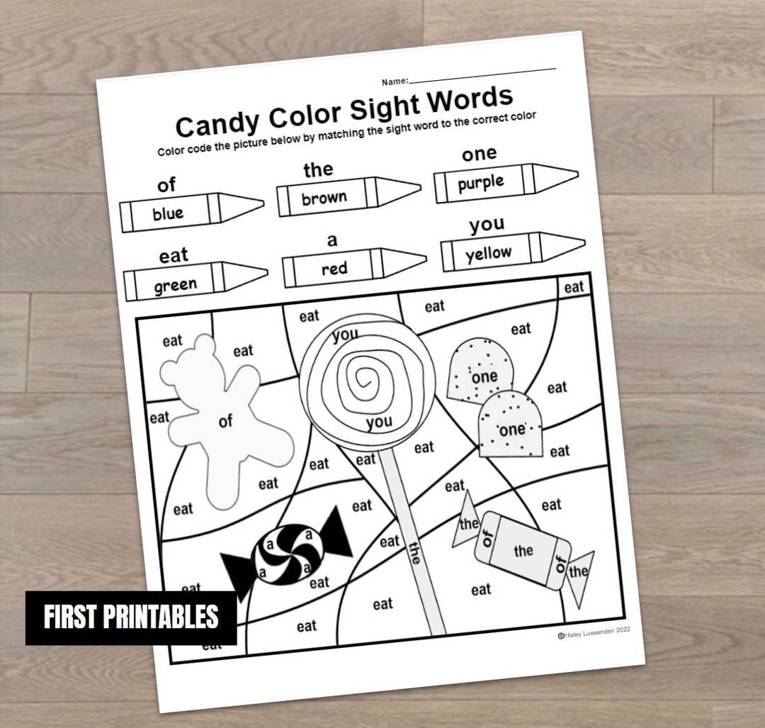 Candy Sight Words Kindergarten Color Code Worksheet Homeschool - Etsy