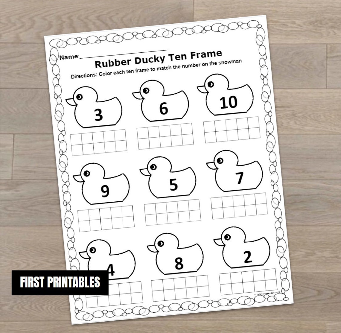 Printable Kindergarten Math Rubber Ducky Ten Frame 10 Frame - Etsy