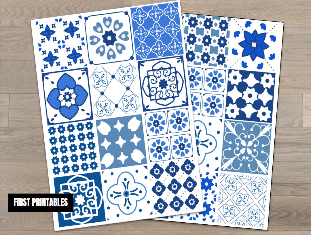 Blue White Mosaic Tile Paper Printable Use as Bulletin Board Boarder ...