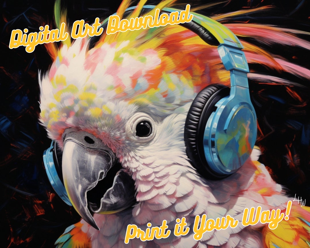 Bird Cockatoo White, Jammin' Music Headphones Collection Chunky Drippy ...