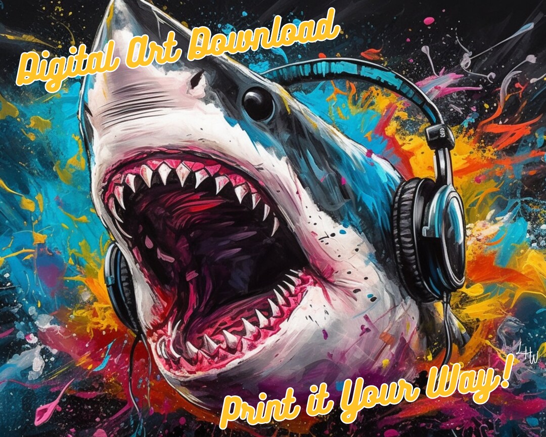Great White Shark, Jammin' Music Headphones Collection Abstract Acrylic ...